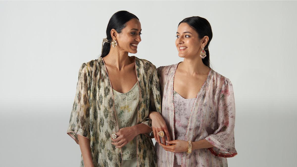 Paro Dresses For Women, Purple Kaftan Set & Gilet Sharara Set Online ...